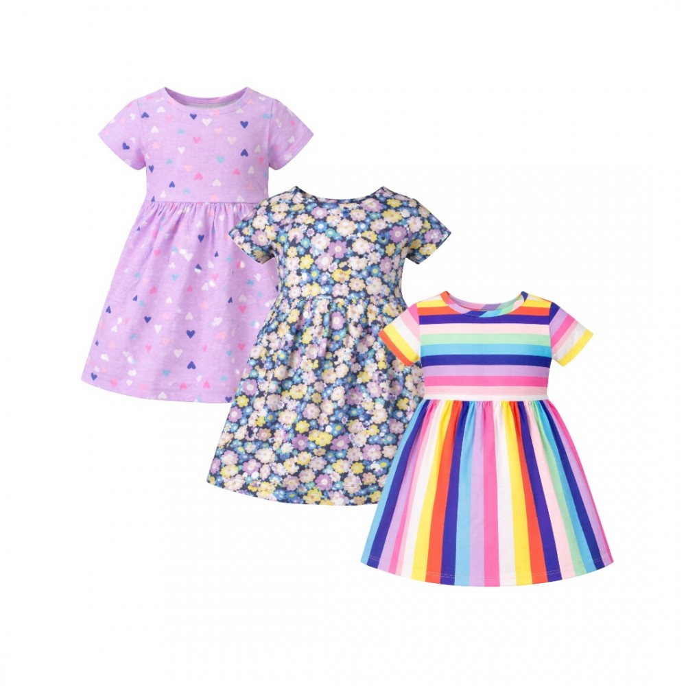 Wonder Nation Baby & Toddler Girls Organic Cotton Play Dresses 3-Pack ...