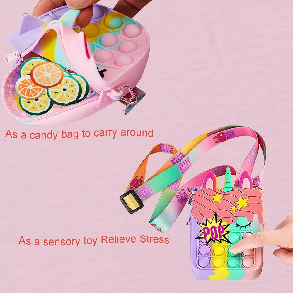 Girls Crossbody Rainbow Unicorn Silicone Purse with Push Popi - Fun and ...